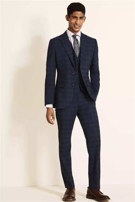 Tailored Fit Blue Grid Check Suit Checked Suit Checked Jacket Mens 3