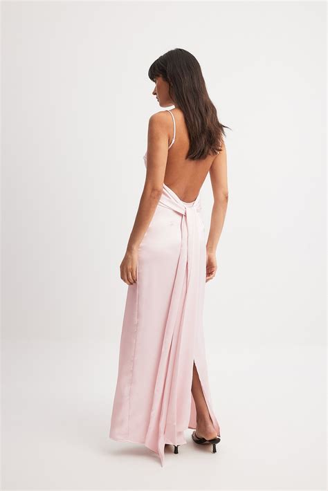 Low Back Satin Maxi Dress Pink Na Kd
