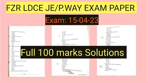 FIROZPUR Division JE P WAY QUESTION PAPER With 100 Marks Solutions