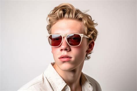 Premium Ai Image A Young Man Holding Sunglasses Against A White