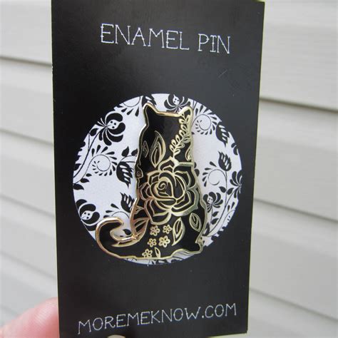 Floral Cat Hard Enamel Pin Black More Me Know