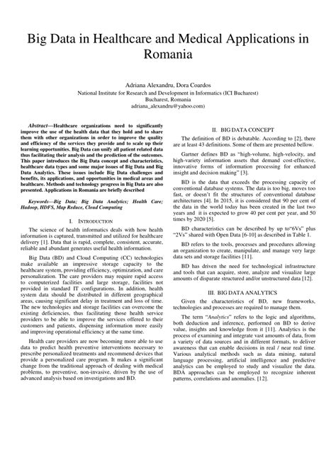 Pdf Big Data în Healthcare And Medical Applications In România