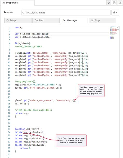 deleting part of message payload using a function from a memory context
