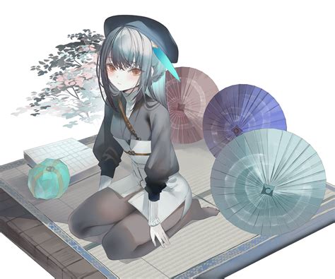 Safebooru 1 Gou 111touban 1girl Absurdres Beret Black Pantyhose Blue Hair Blush Brown Eyes