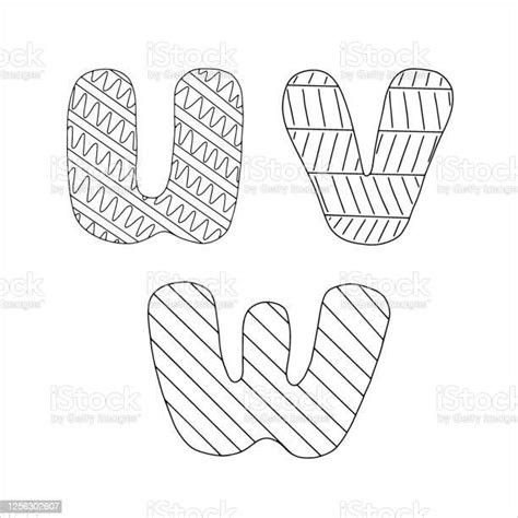 낙서 손으로 그린 스타일은 영어 알파벳의 흑백 문자 귀여운 재미 장식 레터링의 흑백 윤곽 개체 그룹에 대한 스톡 벡터 아트 및 기타 이미지 개체 그룹 거친 검은색