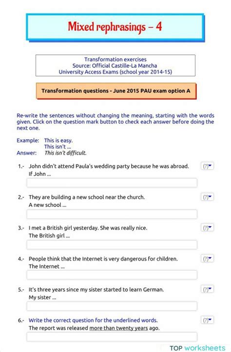 Rephrasing Interactive Worksheets And Online Exercises Topworksheets