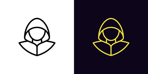 편집 가능한 획이 있는 윤곽선 해커 아이콘입니다 후드 사이버 범죄자 및 도둑 픽토그램을 가진 해커 개인 데이터 도난 및 사기 사이버 공격 및 범죄 소셜 미디어 계정 해킹