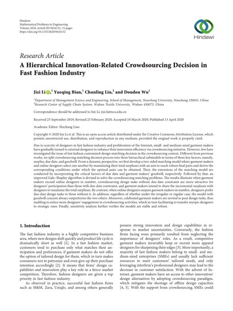 Pdf A Hierarchical Innovation Related Crowdsourcing Decision In Fast