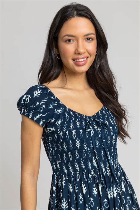 Aztec Tie Detail Tiered Maxi Dress In Navy Roman Originals UK