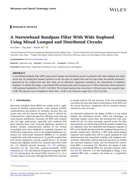 A Narrowband Bandpass Filter With Wide Stopband Using Mixed Lumped And Distributed Circuits