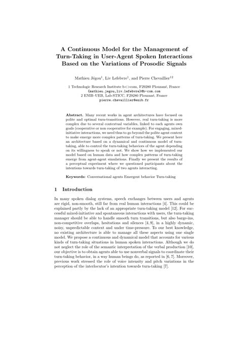 Pdf A Continuous Model For The Management Of Turn Taking In User