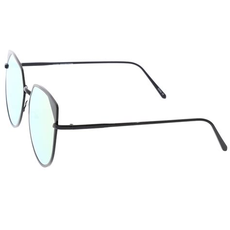 Womens Oversize Cat Eye Sunglasses With Pink Colored Mirror Flat Lens