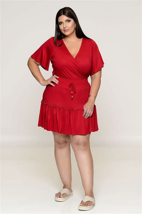 Conjunto Plus Size Blusa E Saia Short Vermelho Vk Moda Plus Size