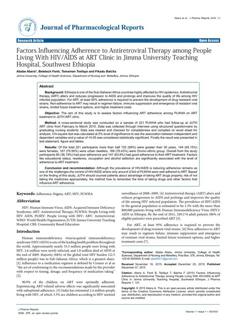 Pdf Factors Influencing Adherence To Antiretroviral Therapy Among