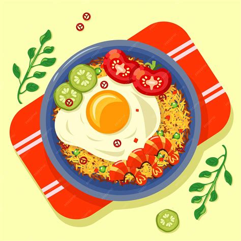 볶음밥 인도네시아 음식 벡터 일러스트 레이 션 프리미엄 벡터