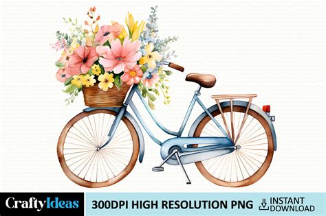 Watercolor Spring Floral Bike Clipart Graphic By Craftyideas · Creative