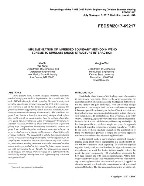 Pdf Implementation Of Immersed Boundary Method In Weno Scheme To