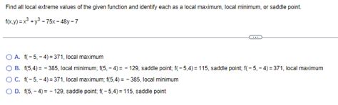 Solved Find All Local Extreme Values Of The Given Function