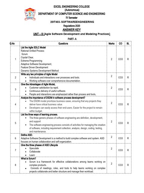 Unit 3 Se Qb Ak Pdf Agile Software Development Software Development Process