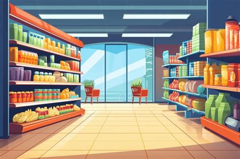 Premium Photo Grocery Supermarket Interior With Full Product Shelves