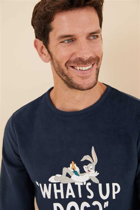 Mens Long Fleece Bugs Bunny Pyjamas