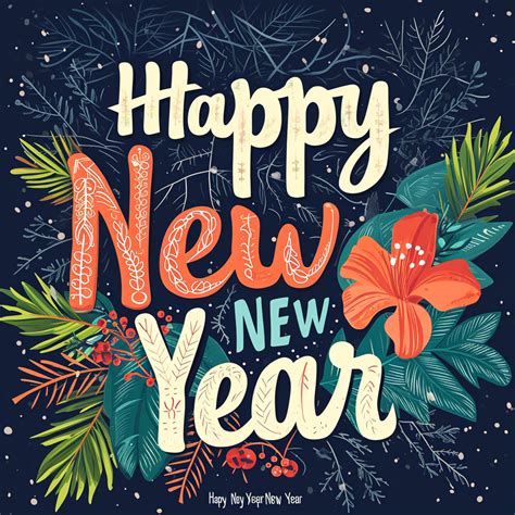 印着文字“happy New Year”的贺卡 豆友womki的文本出图 Midjourney模型作品