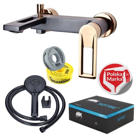 Bateria wannowa czarna złota Kran do wanny z prysznicem LOFT GOLD SOTBE LOF B G BWA 12568332