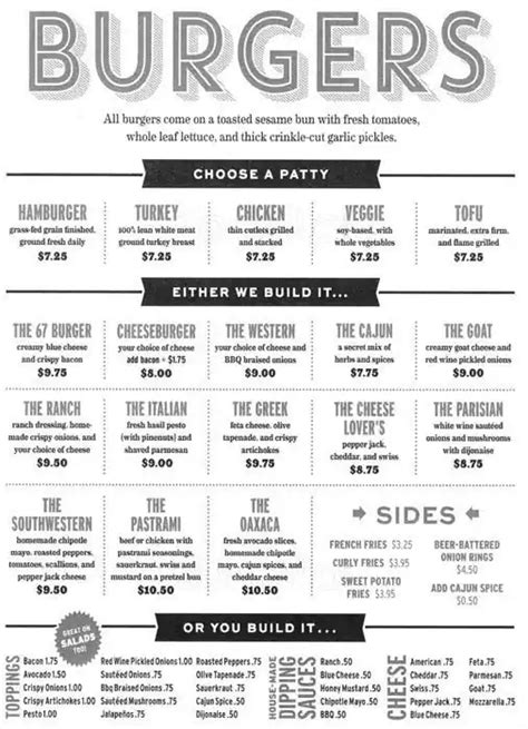 67 Burger Menu Menu For 67 Burger Park Slope New York City