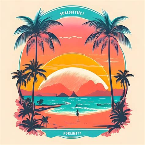 Premium Ai Image A Colorful Illustration Of A Beach With Palm Trees