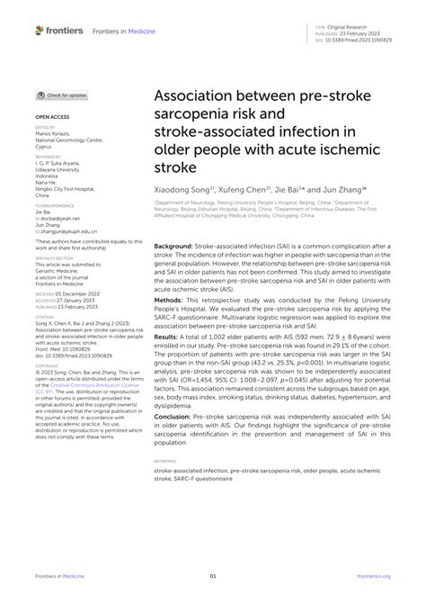 Pdf Association Between Pre Stroke Sarcopenia Risk And Stroke
