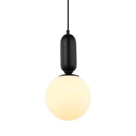 Szklana lampa wisząca Aldeva PND 02340 1M BK Italux kula metal czarny biały sklep MLAMP PL