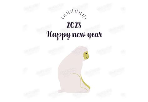 イラストデータ販売｜2028年 シンプルな申年年賀状 横型 イラストダウンロード