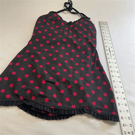 Bettie Page Black Red Polka Dot Ruffle Bathing Suit S Gem