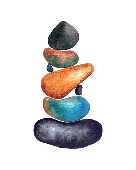 Abstract Vector Illustration Of Minimalist Forms In A Stone Balancing Concept With Watercolor