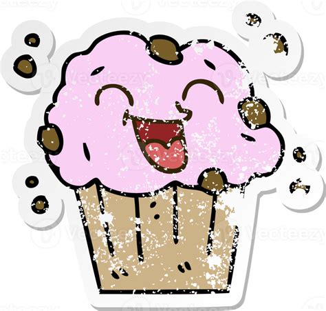 Distressed Sticker Of A Quirky Hand Drawn Cartoon Happy Muffin 36484765 PNG
