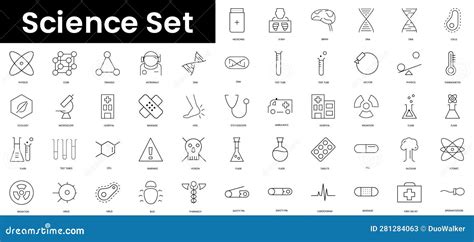 Set Of Outline Science Icons Minimalist Thin Linear Web Icon Set Stock Vector Illustration Of