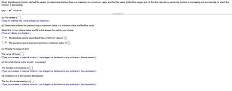 Solved Given The Following Function A Find The Vertex Chegg