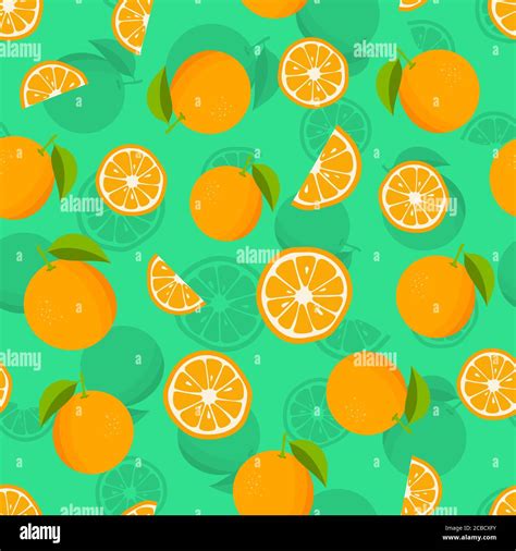 Seamless Pattern With Oranges And Leaves Citrus Background With Juicy Oranges Vector