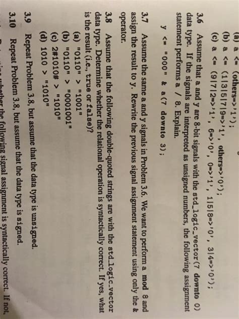 Solved Assume That A And Y Are 8 Bit Signals With The