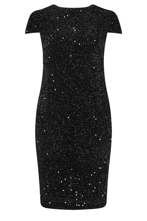 Yours London Plus Size Black Velvet Sequin Dress Yours Clothing