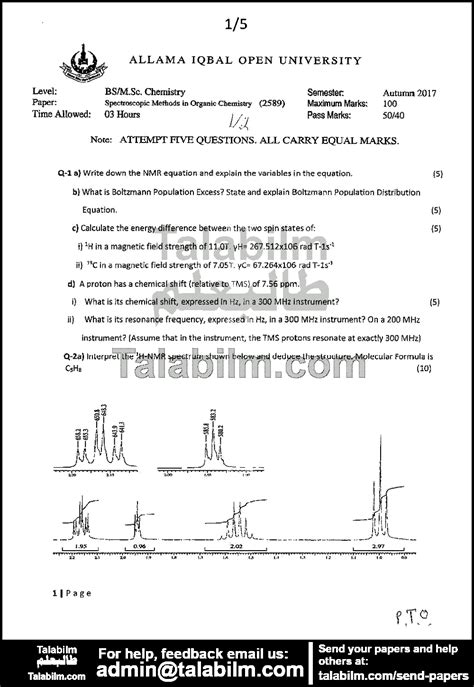 Spectroscopic Methods In Organic Chemistry Code No 2589 Autumn 2017
