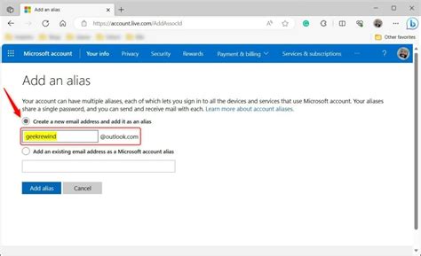 How To Create Microsoft Account Aliases Geek Rewind