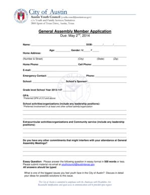 Fillable Online Austintexas General Assembly Member Application