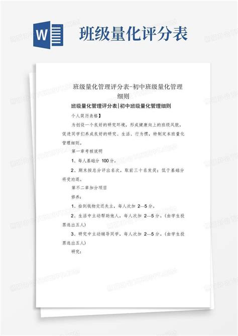 班级量化管理评分表 初中班级量化管理细则Word模板下载 编号lwmkkyyk 熊猫办公