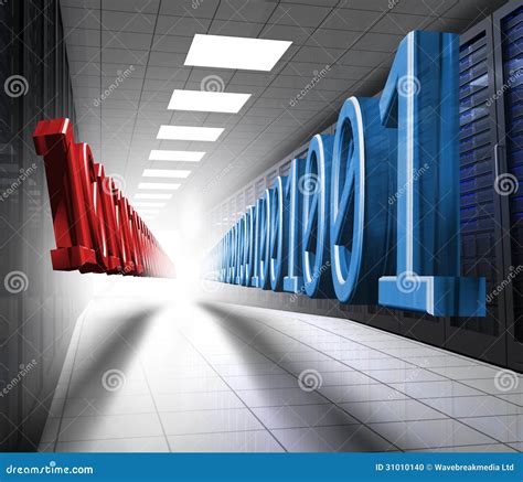 Blue And Red Binary Code In Data Center Stock Illustration