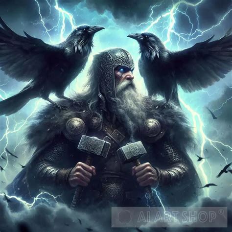 The Mighty Odin With His Ravens
