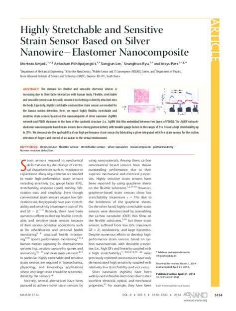 Pdf Highly Stretchable And Sensitive Strain Sensor Based On Silver Nanowire Elastomer