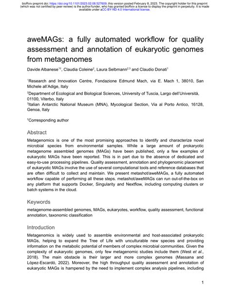 Pdf Awemags A Fully Automated Workflow For Quality Assessment And Annotation Of Eukaryotic
