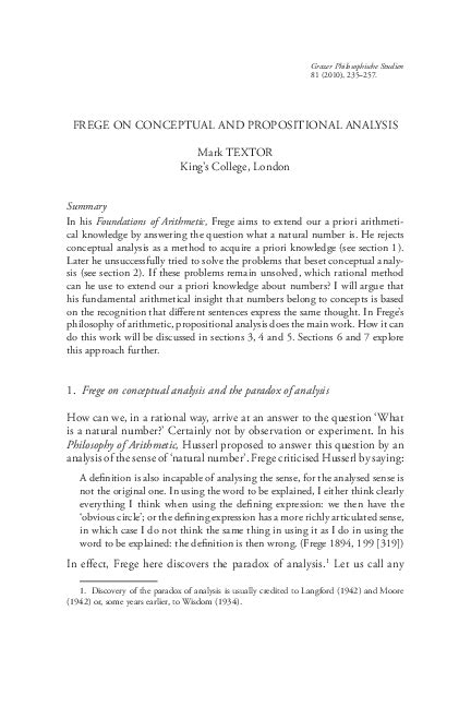 Pdf Frege On Conceptual And Propositional Analysis