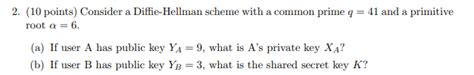 Solved 2 10 Points Consider A Diffie Hellman Scheme With